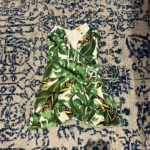 FARM Rio | Dresses | Farm Rio Green Monstera Leaf Tropical Palm Print ...